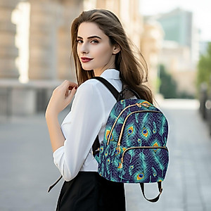 Yasala Women Fashion Backpack Blue Gold Grace Peacock Feather Sturdy Daily Bag Compact Regular Bag Diaper Bag