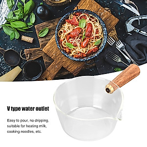 Noodle Pot Clear Glass Pot Milk Pan With Wooden Handle Borosilicate Glass Nonstick Saucepan Glass Measuring Cups Frothing Pitcher for Kitchen Restaurant Glass Pan(400ml)