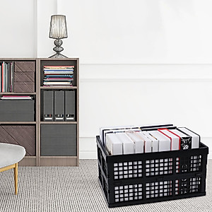 Zopnny 3 Packs Collapsible Plastic Basket, 30 L Stackable Storage Bin Crate, Utility Folding Baskets