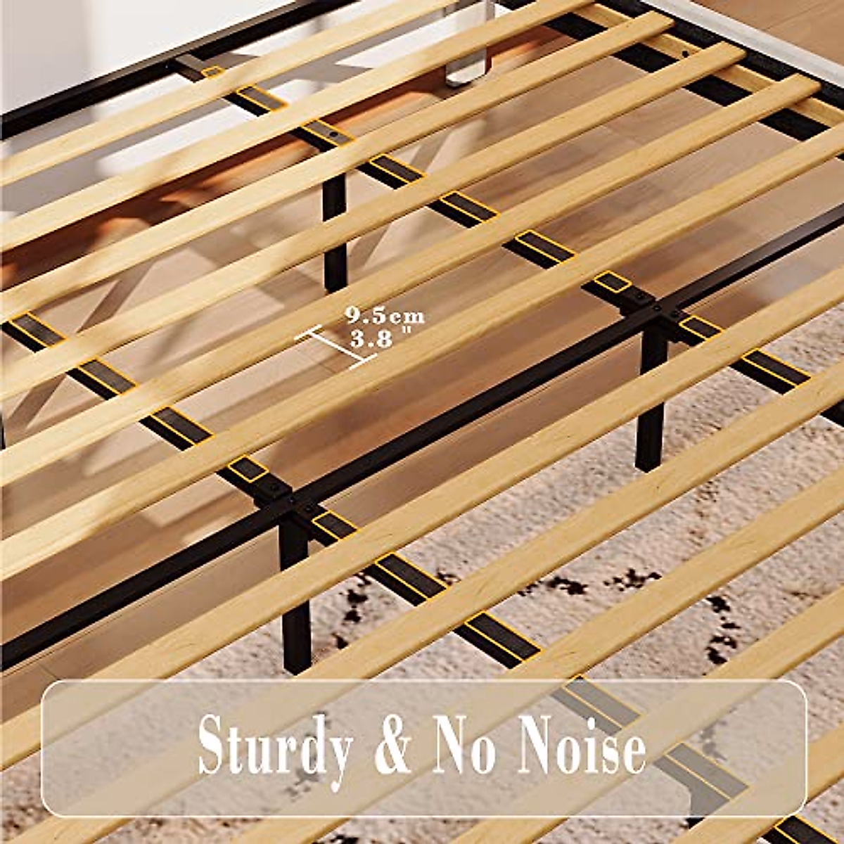 LIKIMIO Queen Bed Frame, Upholstered Platform Bed with Headboard Heavy Strong Metal/Wood Supports, Easy Assembly, Noise-Free, No Box Spring Needed, Black