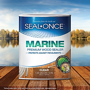 Seal-Once Marine Premium Wood Sealer - Waterproof Sealant - Wood Stain and Sealer in One - 1 Gallon & Clear
