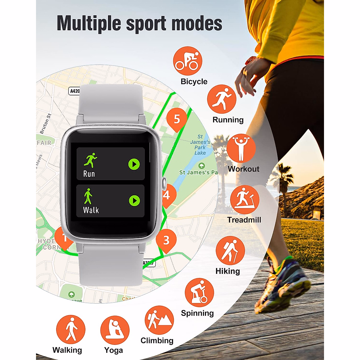 ASIAMENG Smart Watch for iOS and Android Phones IP68 Waterproof, Fitness Tracker Watch with Heart Rate/Sleep Monitor Steps Tracker Calories Counter Smartwatch for Men Women