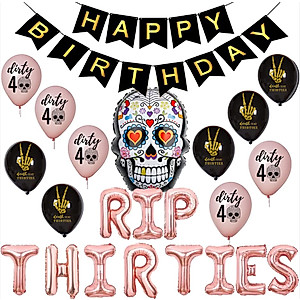 Geloar RIP THIRTIES 40th Birthday Party Supplies, RIP THIRTIES Balloons Happy Birthday Banner for Death to My Thirties 30s RIP Youth Women Dirty 40 Funny 40th Bday Decoration (Rose Gold, RIP THIRTIES)