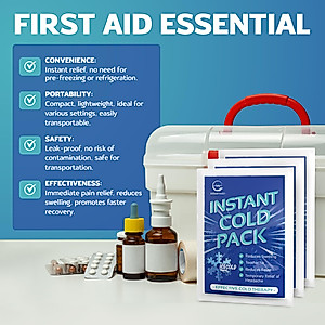 50 Pack Instant Ice Cold Pack (6” x 4.5”) - Disposable Instant Ice Packs for Injuries | Cold Compress Ice Pack for Pain Relief