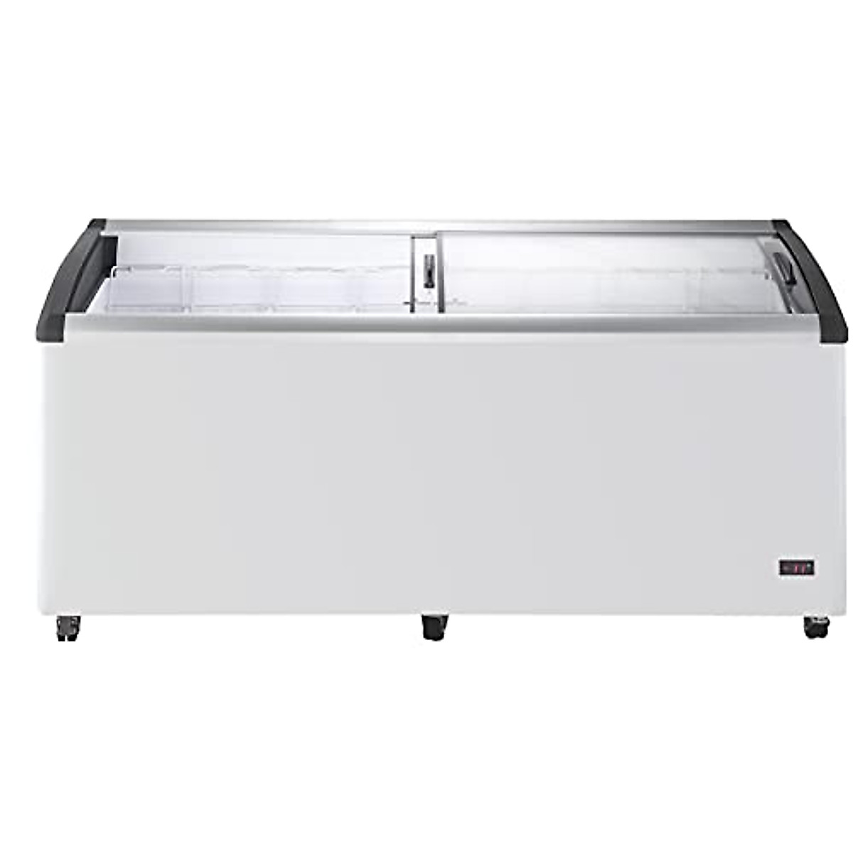 DUURA DDFC21 Commercial Mobile Ice Cream Display Chest Freezer Sub Zero Temp Curved Glass Top Frost Free Lid with 8 Wire Baskets, 71.7 Inch Wide 21.2 Cubic Feet, White, 21 cu.ft