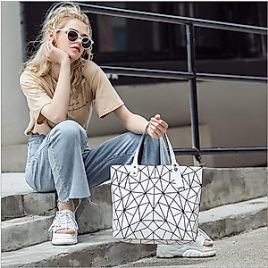 Geometric Lattice Top-handle Handbag for Women Matte Tote Purse Handbags Geometry Shoulder Bag
