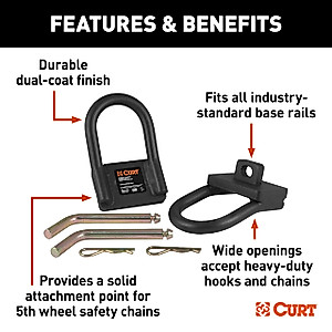 CURT 16000 5th Wheel Hitch Safety Chain Anchors, Fits Industry-Standard Rails