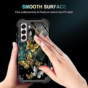 Miqala for Galaxy S21 FE 5G Case,Three Layer Heavy Duty Shockproof Hard Plastic Bumper +Soft Silicone Rubber Protective with 2 Screen Protector Cover for Samsung Galaxy S21 FE,Butterfly