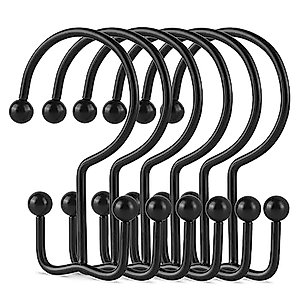 Shower Curtain Hooks Rings,Double Sided Shower Hooks Rust Proof for Bathroom Shower Rods Curtain,Stainless Steel Bathroom Shower Curtain Hangers,Set of 12