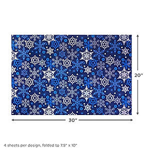 Hallmark Flat Christmas Wrapping Paper Sheets with Cutlines on Reverse and Gift Tag Seals (12 Folded Sheets, 16 Stickers) Blue and Silver Snowflakes, Deer Forest Scene, Blue Tartan Plaid