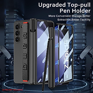 DEMCERT for Samsung Galaxy Z Fold 5 Case with [Fold5 Edition S-Pen Holder] [Wrist Band], Luxury PC Magnetic Shockproof Cover with Screen Protector for Samsung Galaxy Z Fold 5 5G (Carbon Fibre)