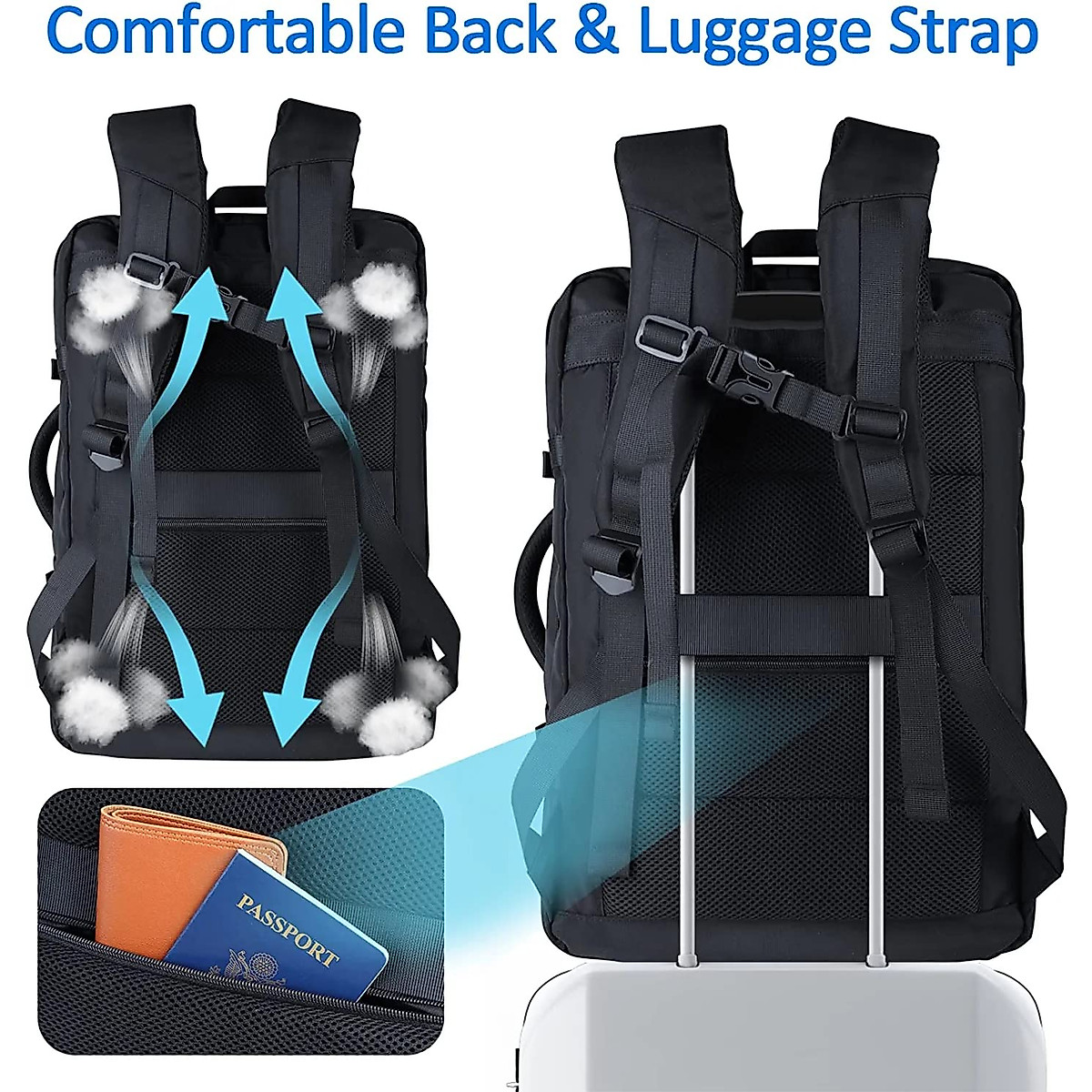 Lapsouno Carry On Backpack, Travel Backpack, Expandable 40L Carry On Luggage Backpack for Travel, Airplane Approved Large Luggage Backpack for Men Women, Business Daypack Weekender Bag with USB,Black