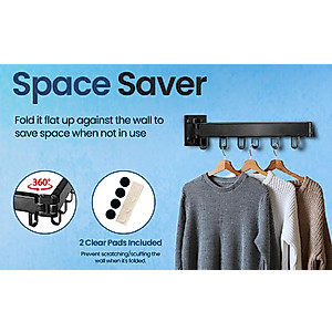 Wall Mounted Clothes Drying Rack - Collapsible, Foldable Space Saving Laundry Hanger - Trifold Expandable, Retractable Heavy Duty Clothing Rack