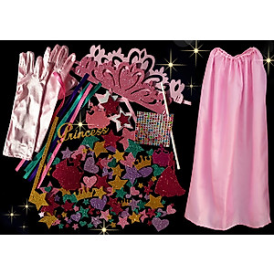 2Pepers Make Your Own Princess Craft Kit, Arts and Crafts for Girls, DIY Princess Dress Up Set, Kids Crafts Project- Cape, Tiara, Wand, Necklace and Gloves, Princess Toys Pretend Play Gifts for Girls