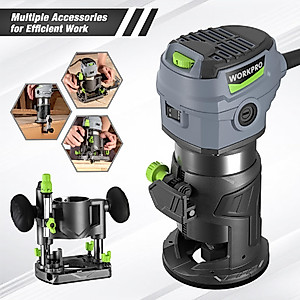 WORKPRO Compact Router Combo Kit, 6.5 Amp Compact Router Fixed Base & Plunge Router for Woodworking Slotting Trimming, 6 Variable Speeds to 32000 RPM