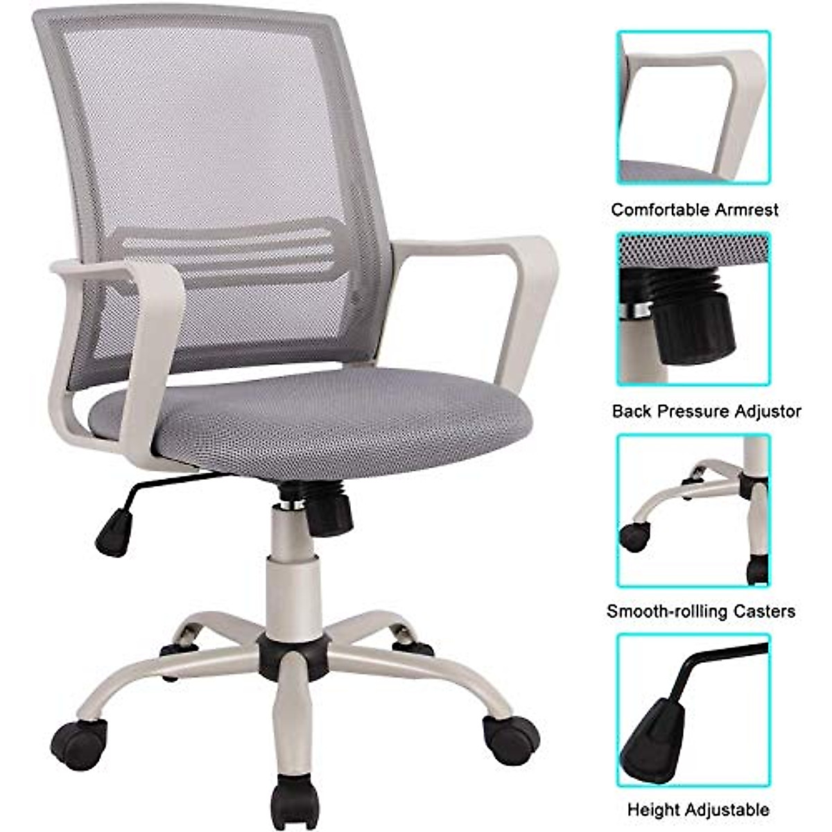 Office Chair, Desk Chair Home Office Chair Mesh Computer Chair Ergonomic Office Chair with Lumbar Support Armrests, Mid Back Task Chair Adjustable Swivel Rolling Chair for Home Office, Living Room