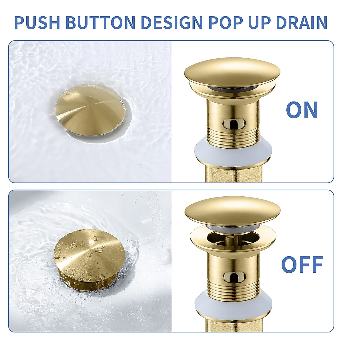 SINGSUO Pop Up Drain Stopper for Bathroom Sink, Pop Up Sink Drain with Detachable Basket Stopper, Basin Pop-up Drain Filter, Vessel Sink Drain Assembly (Brushed Gold)