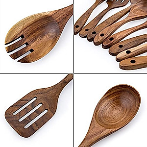 WOODME Kitchen Utensils Set 8 Piece Teak Wooden Cooking Utensil Set Non-Stick Pan Wood Spoons and Spatula Cookware for Home Everyday Use &Kitchen Tools