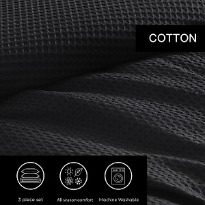 Vera Wang- King Duvet Cover Set, Reversible Cotton Bedding Set with Matching Shams, Designer Home Décor (Waffle Pique Black, King)