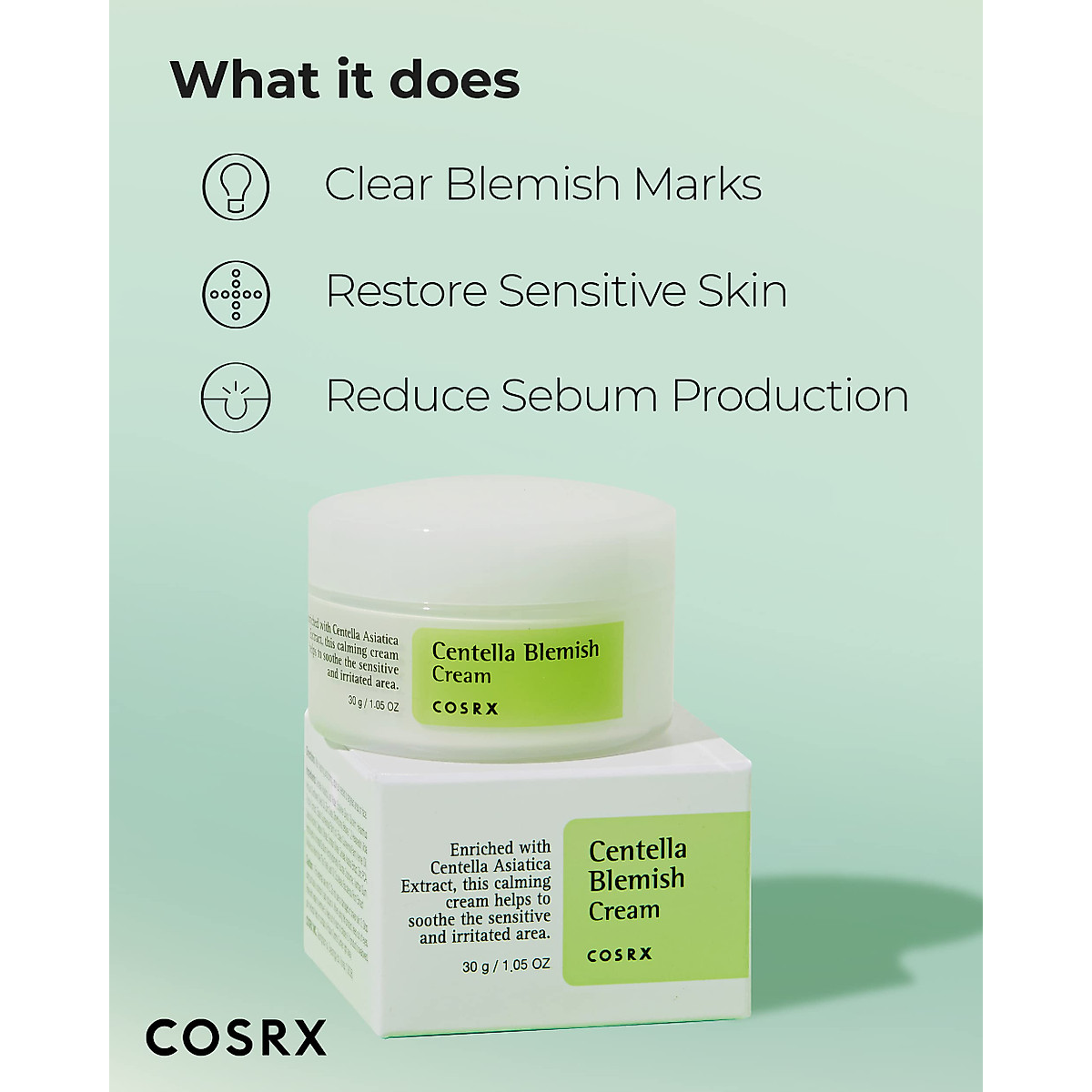 COSRX Centella Blemish Cream, 1.05 fl.oz / 30g | Centella | Korean Skin Care, Vegan, Cruelty Free, Paraben Free