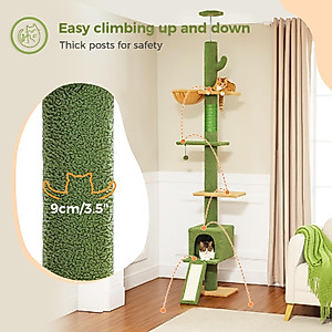 PEQULTI Cat Tree Floor to Ceiling,Cactus Tall Cat Tower, Adjustable Height (83''-108'') 5 Tiers Cat Climbing Tree for Indoor Cats with Cat Condo, Cat Scratching Post and Cat Ladder, Green