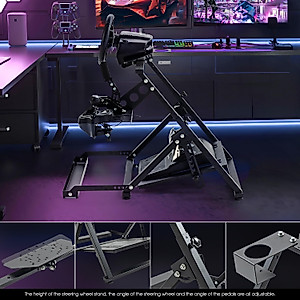 Hottoby X-Shaped Foldable Racing Steering Wheel Stand With Seat Fixing Slot and Water Cup Holder Fit for Logitech/Thrustmaster/Moza G29, G920, G923, T300RS Adjustable Racing Simulator Cockpit No Wheel