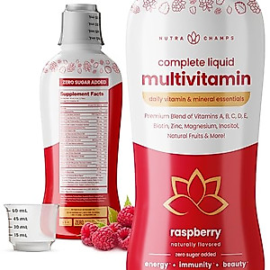 NutraChamps Complete Liquid Multivitamins | No Added Sugar | Liquid Vitamins for Women, Men & Kids | Vegan Liquid Vitamin Multimineral Supplement | Energy, Immunity & Beauty
