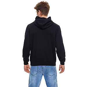 YuKaiChen Men's Hoodies Pullover Casual Plaid Jacquard Kangaroo Pockets Drawstring Long Sleeve Hooded Sweatshirts Black M