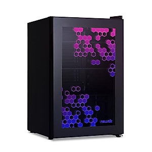 NewAir | 85 Can Beverage Fridge with LED Color Changing Door | Prismatic Series Beverage Refrigerator with RGB HexaColor LED Lights, Mini Fridge for Gaming, Game Room, Party Festive Holiday Fridge