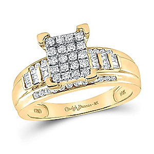 10kt Yellow Gold Round Diamond Cluster Bridal Wedding Engagement Ring 1/2 Cttw