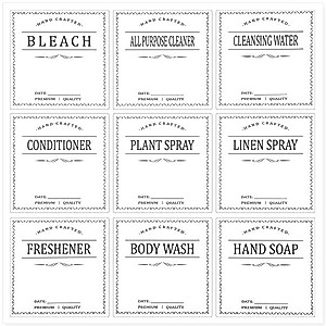 108 Pieces Waterproof Laundry Bottle Labels White Removable 18 Kinds Hand Dish Soap Lotion Conditioner Dispenser Cleaning Stickers for Farmhouse Bathroom Kitchen (3 x 3 Inches)
