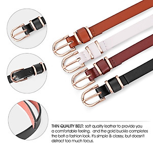 SANSTHS 4 Pack Women Thin Belts for Jeans Dresses Coats Skinny Women Belt with Gold Alloy Buckle, Black+White+Coffee+Brown M