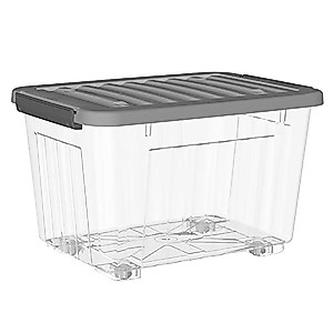 Cetomo 55L*6 Plastic Storage Box,Transparent, Tote box,Organizing Container with Durable gray Lid and Secure Latching Buckles, Stackable and Nestable, 6Pack, with Buckle