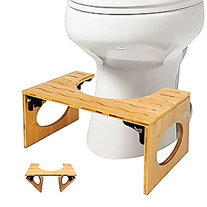 BQYPOWER Toilet Stool, Bamboo 8 Inch Toilet Potty Stool, Foldable Bathroom Poop Stool with Non-Slip Mat for Adults Children…
