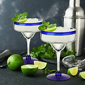 Margarita Glasses Set of 6 Hand Blown Glasses with Cobalt Blue Rim 14 oz Margarita Glasses for Cocktail Champagne Martini Glasses, Dishwasher Safe