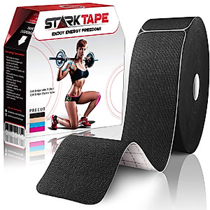 Starktape Kinesiology Tape - Professional 2 Pack Bulk Physio Rolls Sports Tapes for Sensitive Skin. K Physical Therapy Tape for Knee, Shoulder, Ankle, Wrist, Foot, Back Injury Muscle Pain aid - BLACK