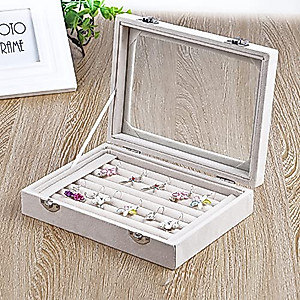 Boewill Velvet Jewelry Box for Women with Clear Lid Removable Compartment For Rings, Earrings, Necklaces