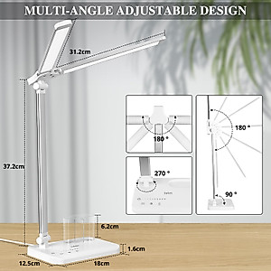 iVict Dual Swing Arm LED Desk Lamps, 5 Light Modes x 10 Brightness Levels Desk Light with USB Charging Port, 45 Minutes Auto Timer Table Lamp, Desk Lamp for Home Office, Bedroom, Reading/Study