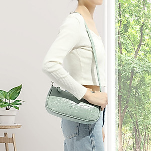 Loiral Shoulder Bags for Women, Retro Classic Tote HandBag Crocodile Pattern Clutch Purse with Zipper Closure, Light Green
