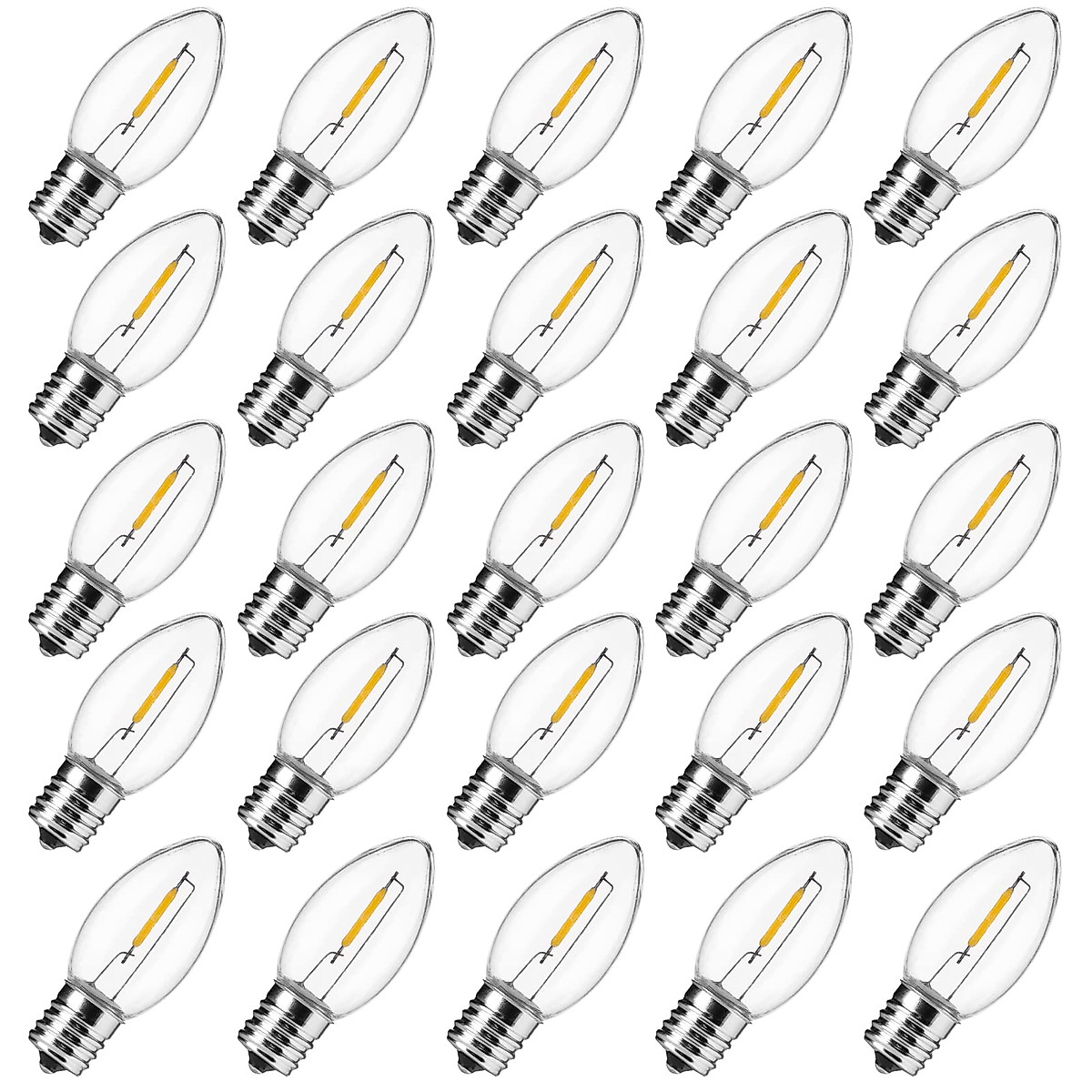 Brightown 25 Pack C9 LED Christmas Light Bulbs, Warm White Plastic C9 Shatterproof LED Bulbs Replacement for Christmas String Lights, E17 Intermediate Base,Commercial Dimmable Holiday Christmas Lights