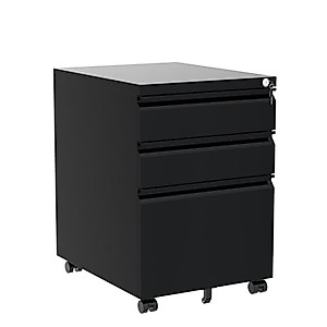 Sweetcrispy File Cabinet - 3 Drawer File Cabinet with Lock, Mobile Rolling File Cabinet, Under Desk File Cabinet with Pre-Assembled, Metal Small File Cabinet for Home Office