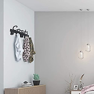 Jorohiker Coat Rack Wall Mount,Towel Rack 5-Tri-Hooks Heavy Duty Coat Hanger Rail Wall Hooks for Hanging Coats Hats Clothes Purse Mudroom Entryway, Black