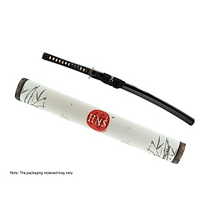 HMS Unsharpened Iaido Training Wakizashi Sword, Stainless Steel, Full Tang, Samurai Bamboo Tsuba, Black Scabbard
