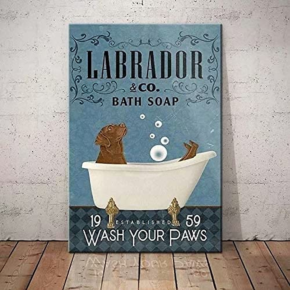 Labrador Dog Metal Sign Wash Your Paws Metal Tin Plaque Art Wall Metal Poster Decoration Bathroom Home Office Bar Garden Garage Cafe Men Cave Gift, 12x16 Inch