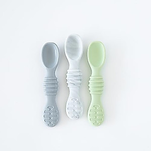 Bumkins Baby Bowl, Silicone Feeding Set with Suction for Baby and Toddler, Includes 4 Spoons and Lid, First Feeding Set, Training Essentials for Baby Led Weaning for Babies 4 Months Up, Marble