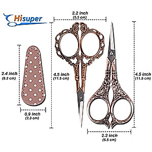 Hisuper 2 Pairs Embroidery Scissors Sewing Crochet Scissors Small 4.5 Inch Sharp Craft Scissors with Leather Scissors Cover for Sewing Handicrafts Tool Craft Art Work And Everyday Use