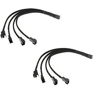 novonest PWM Fan Splitter, 1 to 4 Cable Sleeved Braided Y Splitter,Fan Extension Cable(2 Packs) with 4-pin Adapter, Suitable for All 3-pin and 4-pin Pc Fans,FH-4