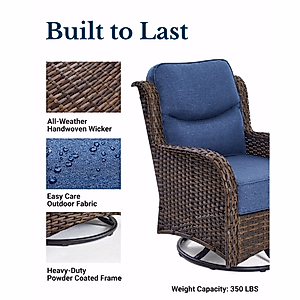 HILLGA Luxury High Back Outdoor Swivel Rocker Patio Chairs Set of 2, with 6-Inch Thick Cushions and Side Table, Ideal for Porch, Poolside, Deck, and Yard in Blue (PRO Version 2.0)