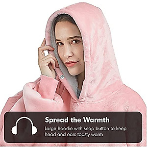 Degrees of Comfort Wearable Blanket Hoodie for Women Men Adults, Cozy Oversized and Warm Sherpa Lined Sweatshirt Blankets, Pink, 38x32 Inch