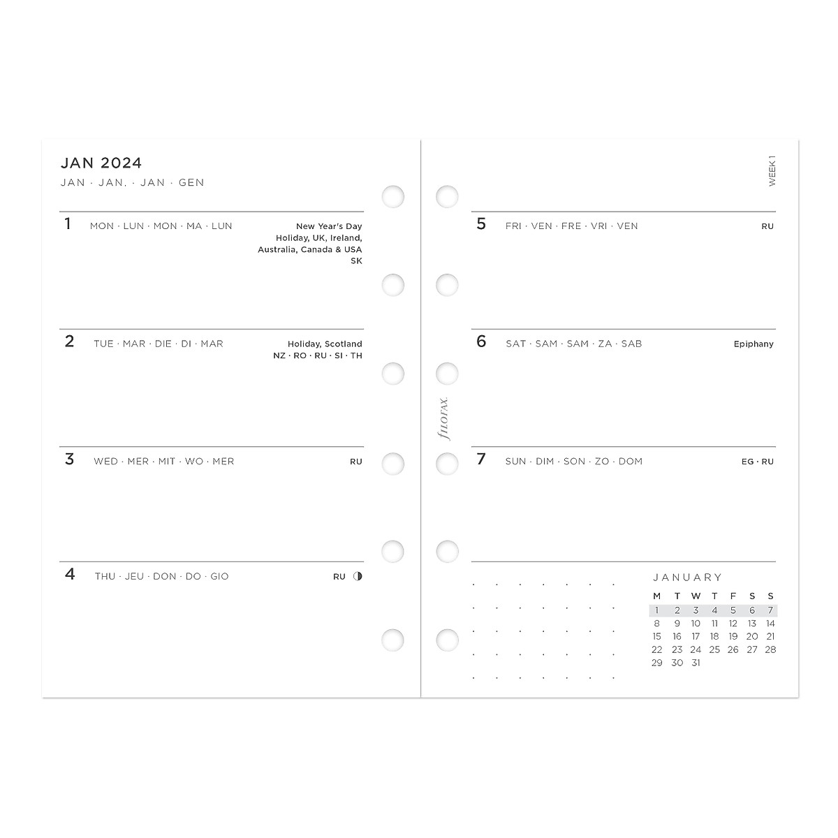 Filofax Norfolk Organizer, Personal Size, Taupe - Soft Full-Grain Leather, Six Rings, with Week-to-View Calendar Diary, Multilingual, 2024 (C022642-24)